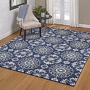 Drexel Heritage Contemporary Rug 1" Thick ArtDeco Striking Floral Medallions Dense Area Rugs 5x7, Paris, Blue