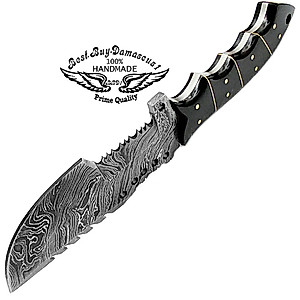 Best.Buy.Damascus1 Buffalo Horn 9.5'' Tracker Fixed Blade Hand Made Damascus Steel Hunting Knife Prime Quality