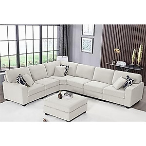 Legend Vansen Modular Pillows,Oversized Sectional Sofa Couches for Living Room,Apartments, L Shape with Ottoman-2, Cream