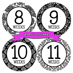 Months In Motion Pregnancy Weekly Belly Growth Stickers - Week to Week Pregnant Expecting Photo Prop - Maternity Keepsake - Baby Bump - Large Set of 36 Weekly Photo Sticker