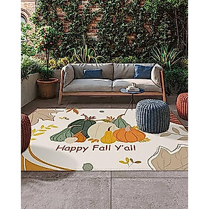 Fall Thanksgiving Outdoor Rug for Patio, Large Floor Mat Happy Y'all Boho Style Pumpkin Non Slip Area Rug Rubber Backing Quick Dry Clearance Carpet for Camping Rugs, Garden, Lawn, Deck, Porch, 6' x 9'