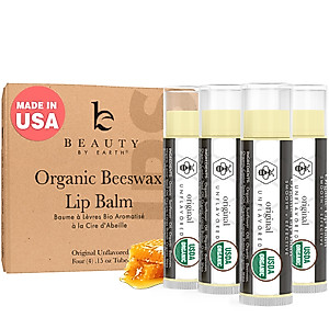 USDA Organic Lip Balm - USA Made with Natural Ingredients, 4 Pack Unflavored Chapstick for Dry Lips, Valentines Day Gifts, Birthday Gifts for Her & Him, Beauty Gifts, Lip Moisturizer, Mens Gift Ideas