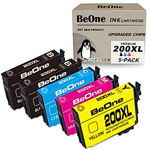 BeOne 200XL Ink Cartridges Replacement Remanufactured for Epson T200 T200XL to Use with Workforce WF-2520 WF-2530 WF-2540 Expression Home XP-200 XP-300 XP-310 XP-400 XP-410 (5-Pack; 2BK, 1C, 1M, 1Y)