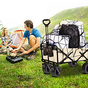 DOBEGARDEN Collapsible Folding Wagon Portable Utility Garden Cart Large Capacity Heavy Duty Grocery Wagon for Beach Camping Sport Fishing Outdoor with All Terrain Silent Wide Wheels and Cargo Net
