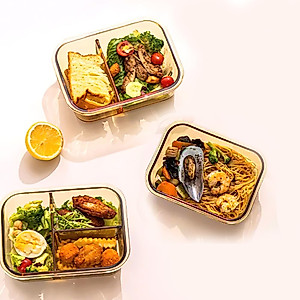 Glass Meal Prep Containers - 1, 2 & 3 Compartment (3 Pack, 36 oz), Reusable Glass Food Storage Containers with Lids, Bento Box Glass for Meal Prep