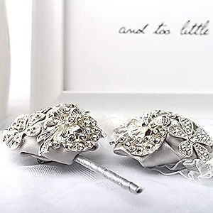 WANLIAN Wrist Corsage with Peal and Rhinestone Corsage and Boutonniere Set for Wedding,Prom,Party (Silver Gray，2 Pieces)