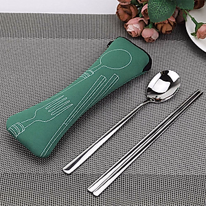 Bluelanss Portable Tableware Zipper Bag Outdoor Travel Camping Cutlery Pouch Storage Bag for Knife, Fork, Spoon, Tea Spoon, Chopsticks, Bottle Opener Green