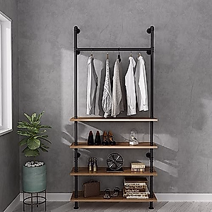 LANJIN Industrial Pipe Clothing Rack,Clothes Rack for Wardrobe, Bedroom and As Walk-in Closet System.Sturdy Clothing Racks for Hanging Clothes,Wall Mounted Heavy Duty Clothes Rack,Black C