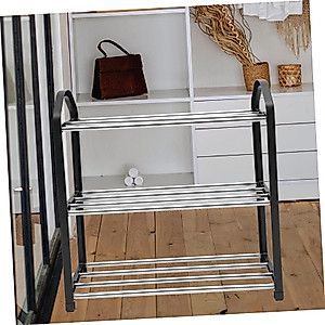 Alipis Shoe Rack Shoe Storage Organizer Freestanding Shoe Cabinet Shoe Shelf Shoe Holder Shoe Stand Metal Organizer Shelf Three-Layer Shoe Storage Rack Stainless Steel Storage Bag Plastic