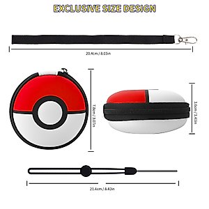 HYPERCASE Carrying Case for Pokémon GO Plus + 2023 , with PC Protective Cover for Pokemon GO Plus, One Carry Case Hand Strap and Clear Hard Shell Wrist Strap（Red and white）