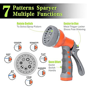 SYEENIFY Kink Free Garden Hose 25ft 5/8", Heavy Duty Hybrid Water Hose, Ultra Durable Flexible Rubber Hose with Sprayer Nozzle,Leakproof Yard Outdoor Hose with Brass Solid Connector