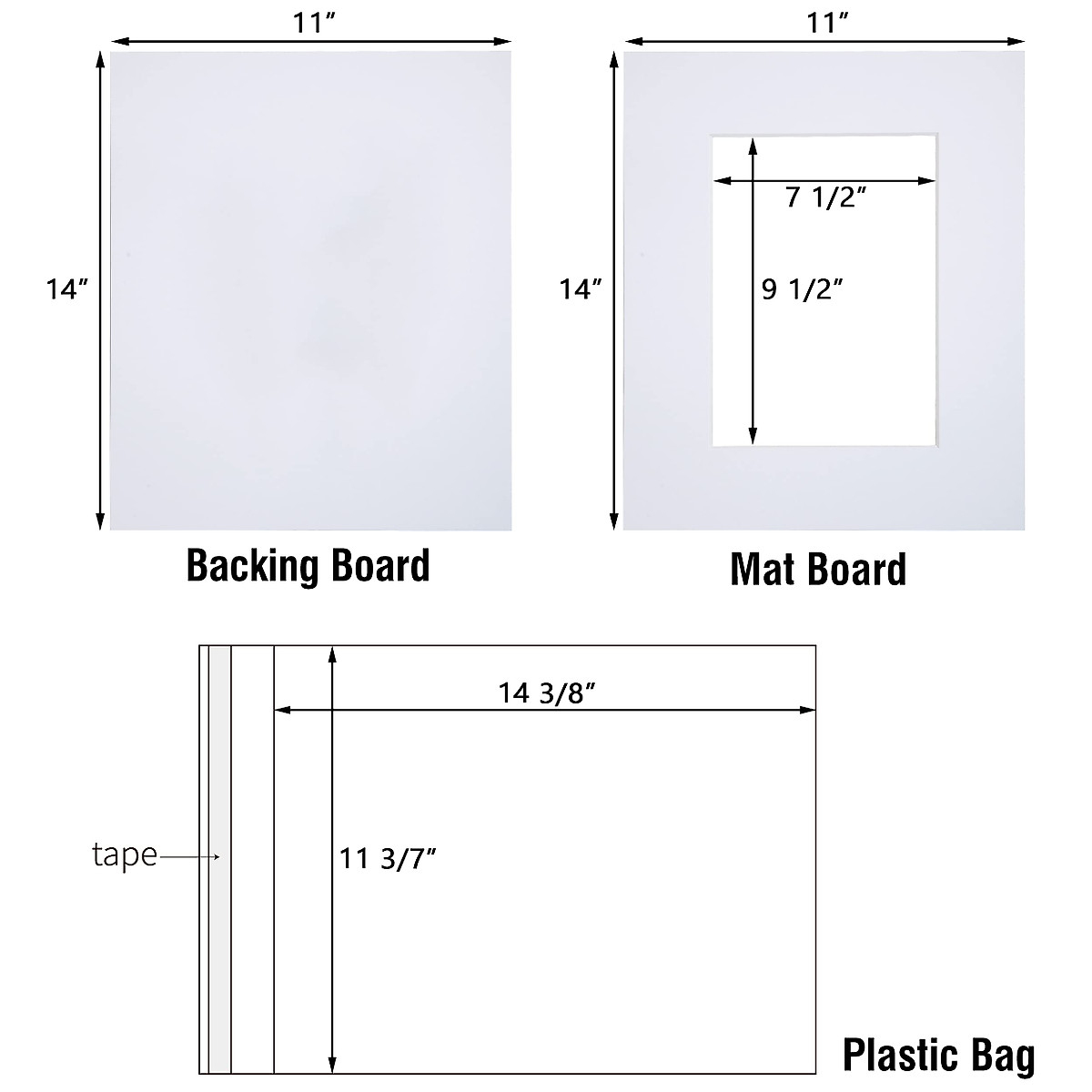 Acid Free 5 Pack 11x14 Pre-Cut Mat Board Show Kit for 8x10 Photos, Prints or Artworks, 5 Core Bevel Cut Matts and 5 Backing Boards and 5 Crystal Plastic Bags, White