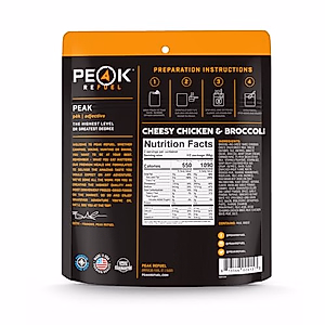 Peak Refuel Cheesy Chicken & Broccoli | Premium Freeze Dried Camping Food | Backpacking & Hiking MRE Meals | Just Add Water | 100% Real Meat | 52g of Protein | 2 Serving Pouch