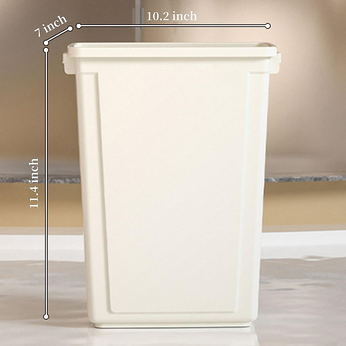 Halyuhn Small Trash Can, 2.6 Gallon Plastic Trash Can for Home and Office, Small Garbage Can Waste Basket fit Under Desk, Narrow Space, Kitchen, Dorm, Bathroom, Bedroom, (Cream White, Pack of 2)
