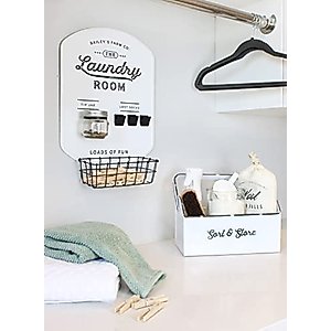 AuldHome Enamelware Rustic Caddy with Handle, Distressed White Farmhouse Sort and Store Carryall