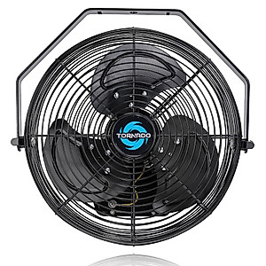 Tornado 12 Inch Outdoor Rated IPX4 Water-Resistant High Velocity Metal Industrial Wall Mount Fan For Commercial, Industrial, Residential, TEAO Motor 3 Speed 1650 CFM 6.6 FT Cord cETL Safety Listed