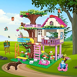 HOGOKIDS Tree House Building Toy with LED Light - 613PCS STEM Treehouse Girl Building Block Set with Fountain Animals, Birthday Gifts for Girls Boys Kids Ages 6 7 8 9 10 11 12+