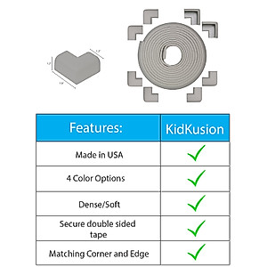 Kidkusion Table Cushion | Made in USA | 20 Feet + 8 Corners | Taupe | Baby Proof Furniture Edge and Corner Guards