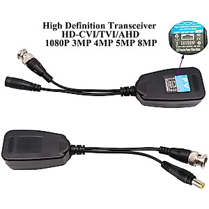 AAOTOKK Video Balun RJ45 to BNC Transceiver Transmitter HD-CVI/TVI/AHD/CVBS with DC Power Connector for 1080P 3MP 4MP 5MP 8MP CCTV Security DVR Surveillance Camera System (4Pairs)