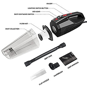 NDDI POWER Professional Car Vacuum, 8000Pa High Power Handheld Mini Portable Vacuum Cleaner, Pet Hair Cleaning, 3 Versatile Attachments, 15FT Corded, Black