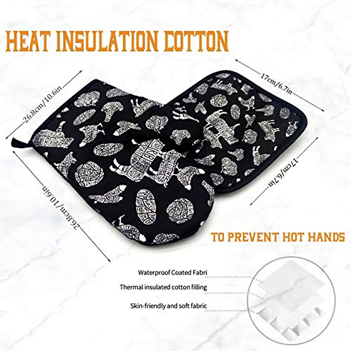 GOKSILIA, Cute Oven Mitts and Pot Holders Sets, Oven Mittens Heat Resistant Set, Oven Mitt Hot Pads for Kitchen, Microwave Oven Gloves with Non-Slip Surface, Farm Animals Oven Mits