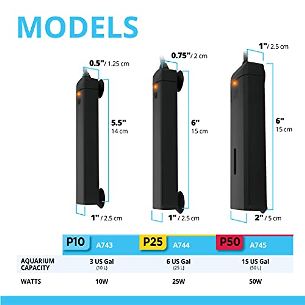 Fluval P50 Submersible Aquarium Heater for Up to 15 Gallons, 50 Watts