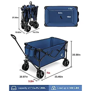 LifeImpree Collapsible Foldable Wagon, Beach Wagon with All Terrain Wheels, Heavy Duty Folding Utility Garden Cart, Adjustable Handle, 350LBS Capacity for Camping, Grocery, Sports, Shopping, Outdoor