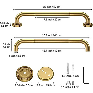 20 Inch Anti Slip Bronze Shower Grab Bar Polished Gold,ZUEXT Antique Brass Bathroom Grab Bar, Knurled Bathroom Balance Bar, Safety Hand Rail Support Handicap Elderly Injury Senior Assist Bath Handle