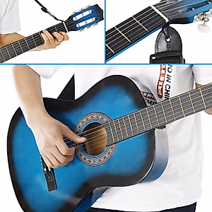 Smartxchoices 38" Kids Acoustic Guitar Bundle Kit for Starter Beginner Music Lovers, 6-String Folk Guitar with Gig Bag, Extra Set Steel Strings, Strap, Pitch Pipe and Pick (Blue)