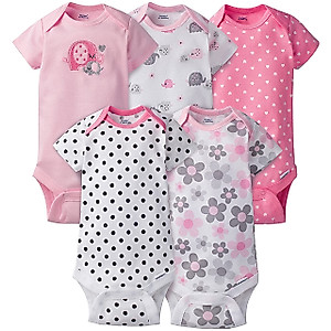 Gerber baby girls 5-pack Variety Onesies Bodysuits girl bodysuits, Elephants/Flowers, 0-3 Months US