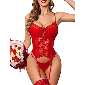 Avidlove Christmas Lingerie for Women Lace Santa Lingerie Set Tummy Control Lingerie Bodysuit Red