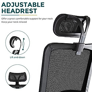 SMUG Ergonomic Mesh High Back Computer Adjustable Headrest,Lumbar Support, Tilt Function,Swivel Rolling, Soft PU Armrest Task Home Office Desk Chairs, Black