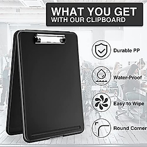 Sooez Clipboard with Storage, Plastic Storage Clipboard with Low Profile Clip, Heavy Duty Nursing Clipboards Foldable, Waterproof Coaches Clipboard Case, Letter Size Smooth Writing for Work, Kids