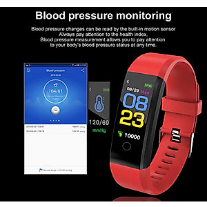 Smart Watch, Activity Trackers Health Exercise Watch Heart Rate Blood Pressure Monitor, Waterproof Fitness Tracker Band with Step Counter, Calorie Counter, Pedometer Watch for Kids Women Men(red)