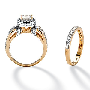 PalmBeach Yellow Gold-plated Sterling Silver Princess Cut Cubic Zirconia Halo Bridal Ring Set Sizes 6-10 Size 8