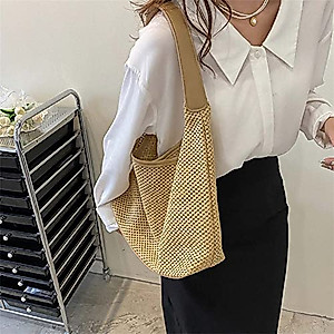 Straw Bag for Women Summer Beach Bag Soft Rattern Woven Tote Bag Large Straw Shoulder Bag for Vacation Casual