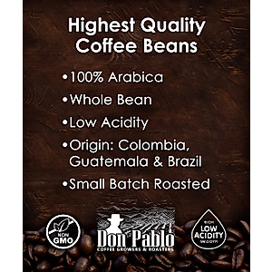 Don Pablo Gourmet Coffee - Signature Blend - Medium Dark Roast - Whole Bean Coffee - 100% Arabica Beans - Low Acidity and Non-GMO - 2lb bag