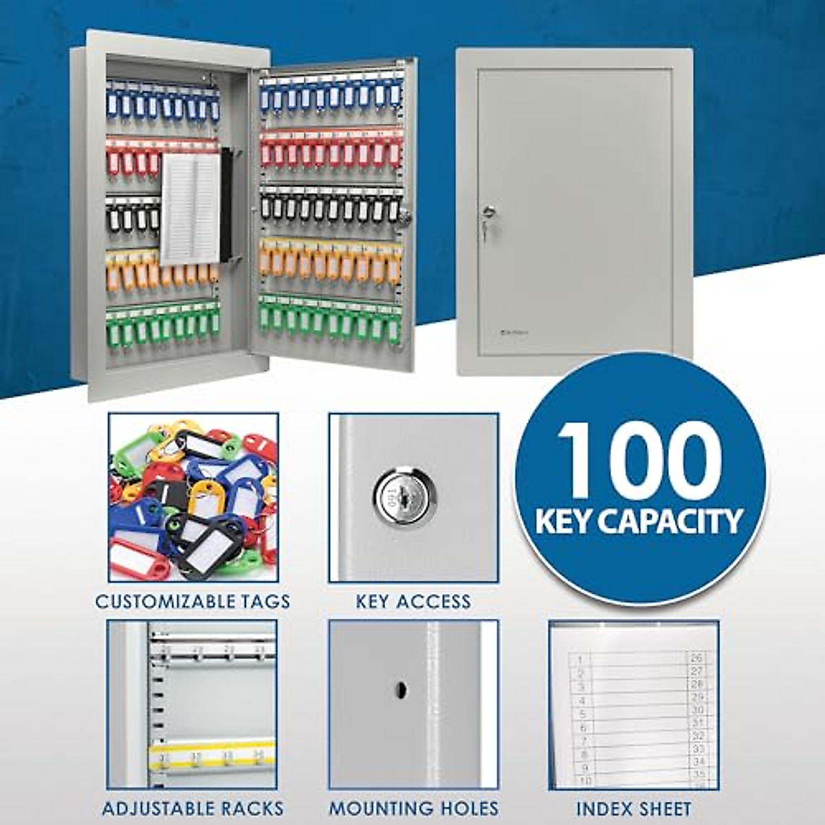 Barska CB13534 Key Lock 100 Position in Wall Adjustable Key Cabinet Lock Box Flange Gray,Grey