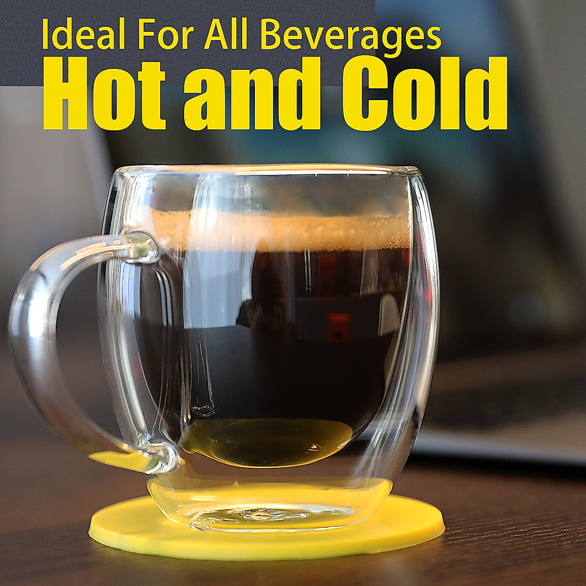 PunPun Bundle: 17oz Large Clear Coffee Mugs (Set of 2) & 8.5oz Shot Glass Coffee Cups (Set of 2) & 2.7oz Tea Cups (Set of 4) Double Wall Designed Glass Cups