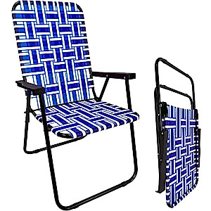 EasyGo Product Portable – Retro Style High Back Design – Outdoor Webbed Chair for Backyard, Camping, Sporting Events – Easy Folding, 4 Pack, Blue