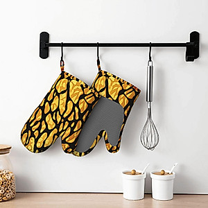 Animal Giraffe Print Printed Oven Mitts Heat Resistant Oven Gloves Non-Slip Silicone Kitchen Gloves for Cooking Baking BBQ Gloves 1 Pair