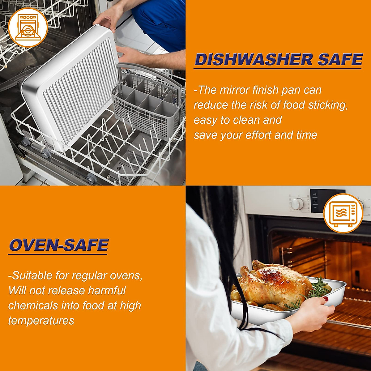 12.4 Inch Deep Rectangular Cake Pan, P&P CHEF Stainless Steel Baking Pan Lasagna Pan for Toaster Oven, Perfect to Bake Cookie Cake Meat, Corrugated Bottom & Heavy Duty, Non-Toxic & Dishwasher Safe