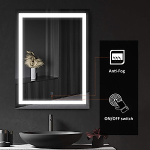 HOMCOM LED Bathroom Mirror Wall Mount Vanity Make Up Mirror with Dimmable Touch Switch Control and Defogger, Waterproof - 32" x 24"