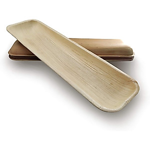 Dtocs Palm Leaf Sushi Tray (10) | 13 x 4 Inch Bamboo Plate Like Disposable Sushi Serving Tray Set, Chicken Wings Serving Tray for Luau, Wedding Parties | Compostable Alternate to Rectangle Paper Plate