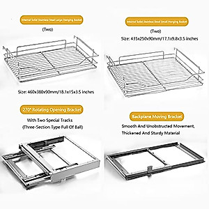 JayHumphrey Blind Corner Cabinet Pull Out for 15 Inch Opening, Kitchen Corner Cabinet Pull Out Organizer, 2 Tier 4 Baskets Concealed Roller Slide Out Shelves, Chrome,Left Open