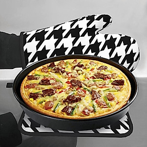 Houndstooth Black Print Oven Mitts and Pot Holders Sets,Non-Slip Heat Resistant Oven Mitts for Home Cooking, Baking,BBQ,Grilling,Holders for Kitchen