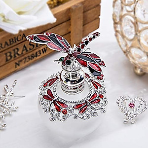 YU FENG Dragonfly Decorative Glass Perfume Bottle Jeweled Enameled Fancy Crystal Perfume Holder Scent Bottles Empty Refillable(Red,40ml)