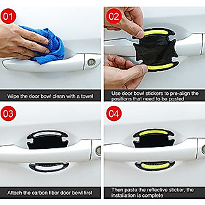 Kakalote 8pcs Car Door Handle Scratch Protector Film Pad Reflective Strips,Universal Door Side Paint Protection Car Door Handle Cup Protector Films(Yellow)