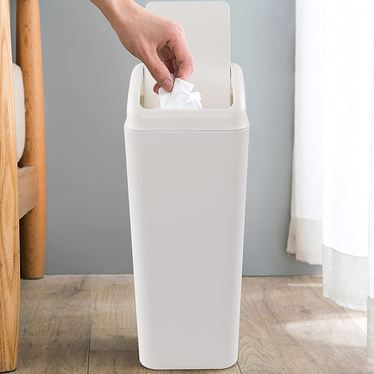 Ucake 3.5 Gallon Plastic Trash Can with Swing Top, Swing Lid Waste Bin