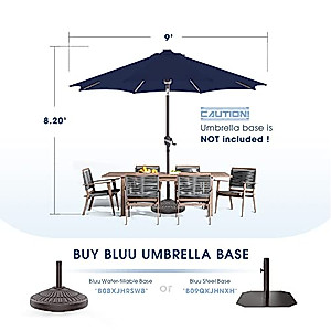 BLUU MAPLE 9 FT Outdoor Solar Patio Umbrella LED Table Umbrellas with 16 LED Strip Lights & Hub Light, Aluminum Frame, 3 YEARS Fade Resistance & UV Protection Fabric (Navy Blue)